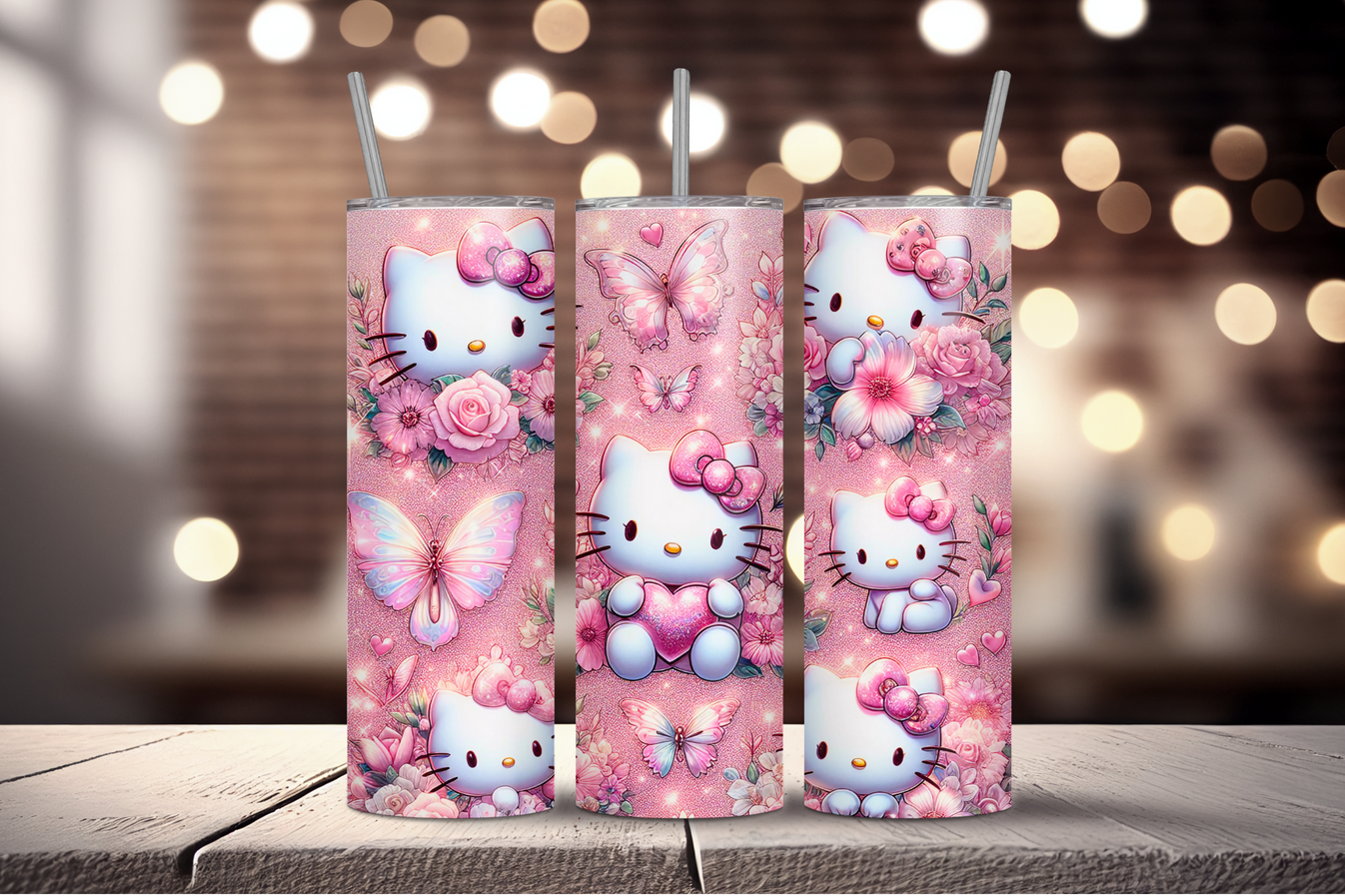 Glitter Hello Kitty + Butterflies Sublimation Tumbler Print – A+J Boutique